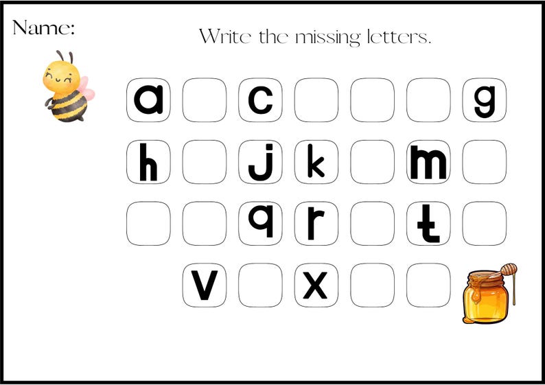 Missing Letters Worksheet, A-Z Alphabets, Toddler Activity (digital ...