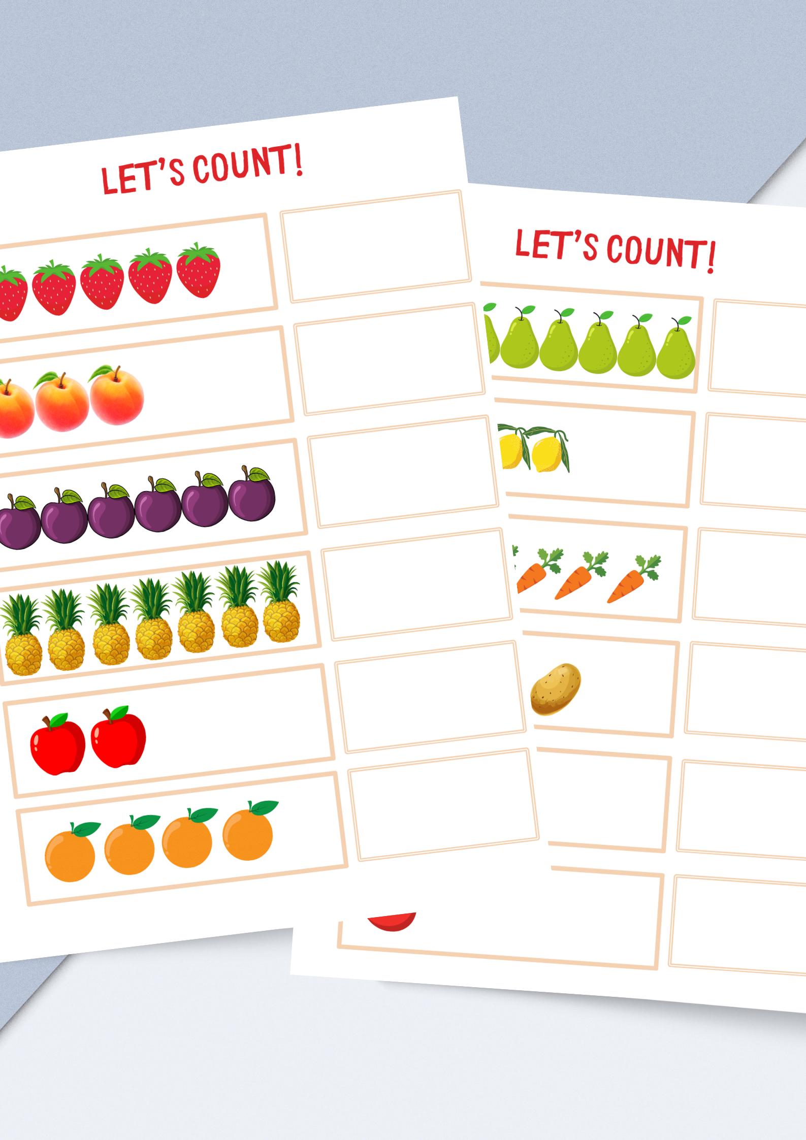 Fruit & Vegetable Counting Worksheet: Numbers 1-10 (digital Download ...