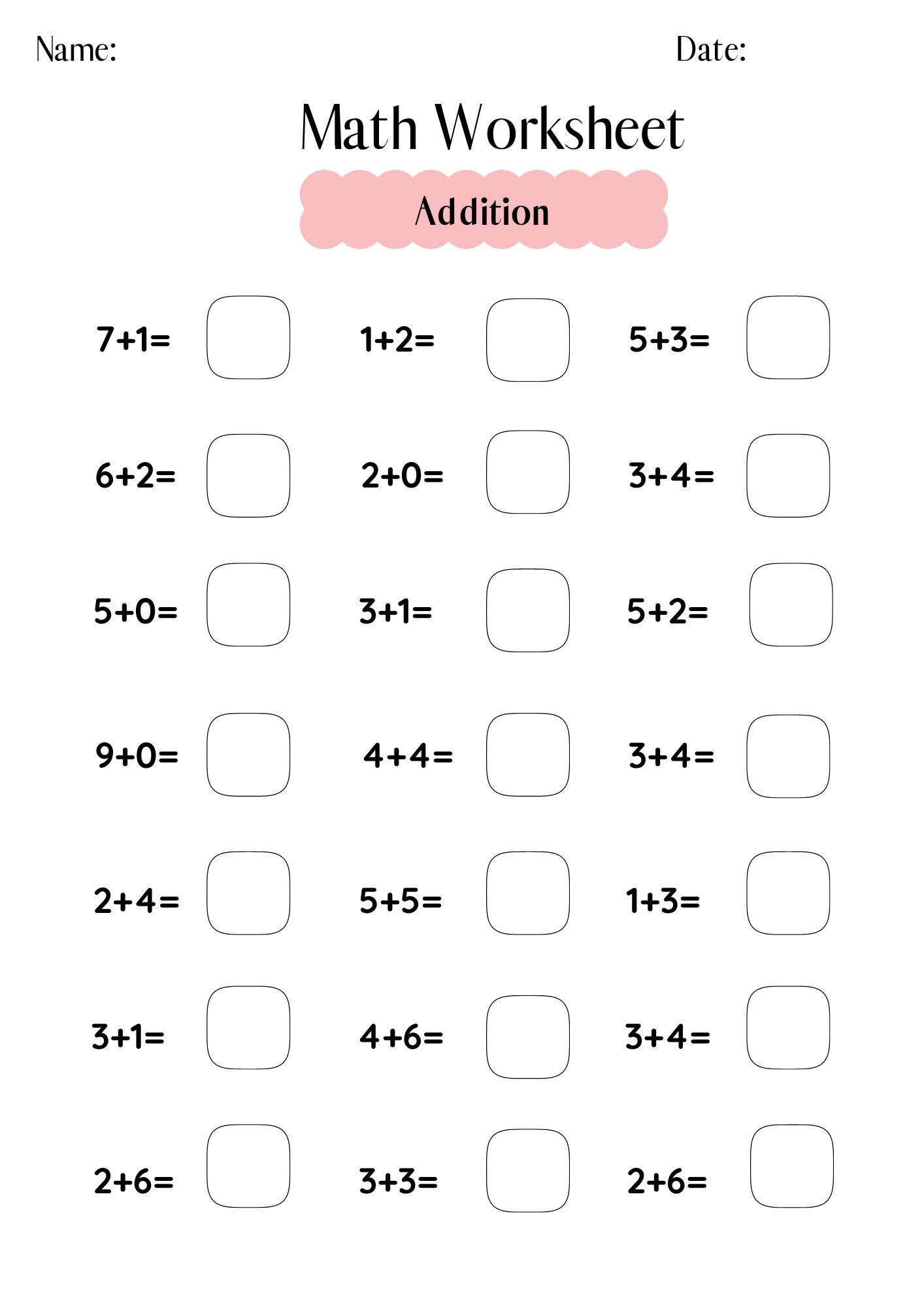 Addition and Subtraction Math Worksheets, Addition and Subtraction to ...