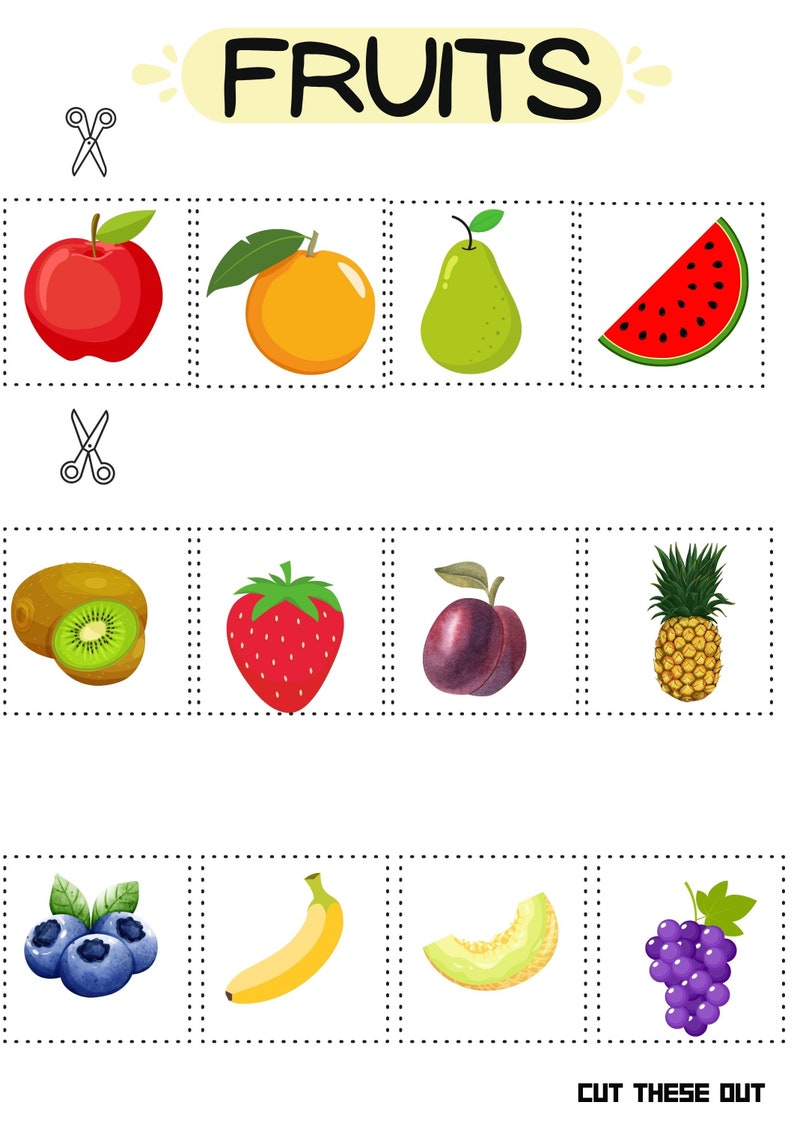 Fruit Matching Game, Educational, Match the Fruit Worksheet, Homeschool ...