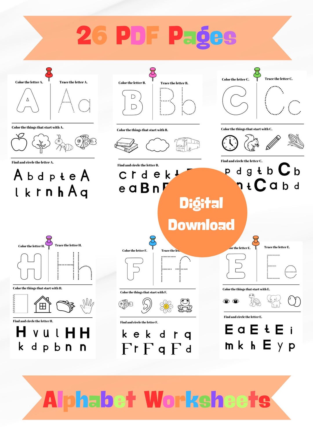 26 Alphabet Worksheets (A - Z ), Printable Activity Worksheets, Trace ...