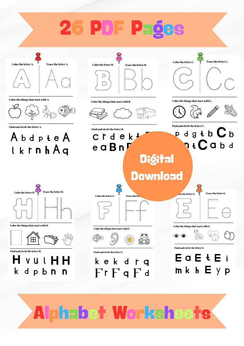 26 Alphabet Worksheets (A - Z ), Printable Activity Worksheets, Trace ...