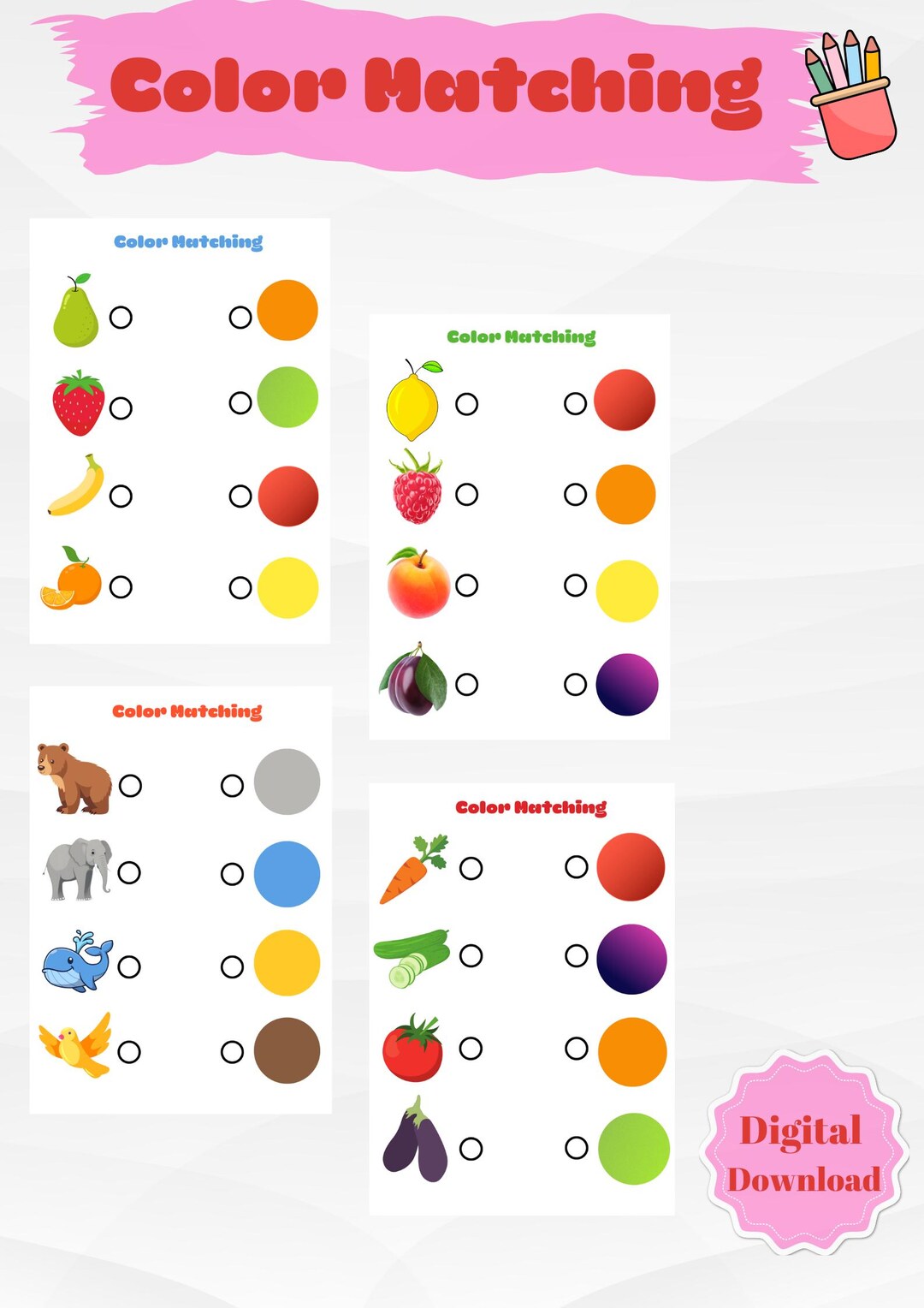 Color Matching, Vegetables, Fruits, Animals, Learning Colors ...
