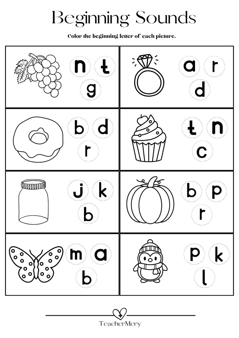 Beginning Sounds Worksheets: Preschool Phonics Activity (digital ...