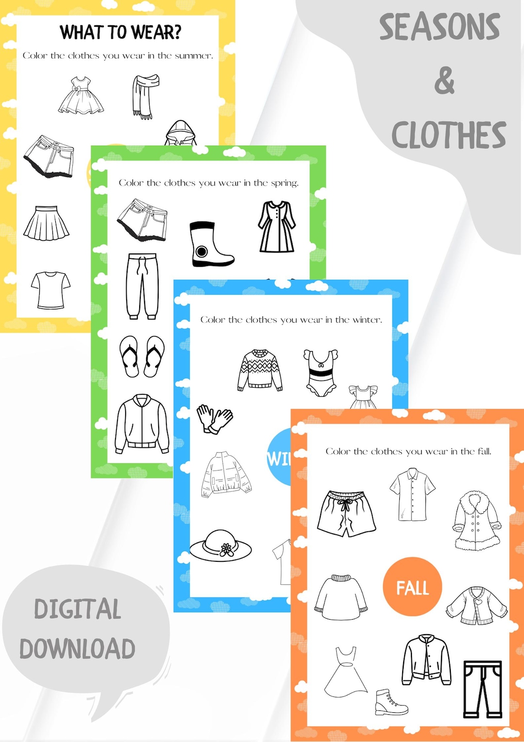 Seasons and Clothes, Sort Clothes by Season and Color, Homeschool ...