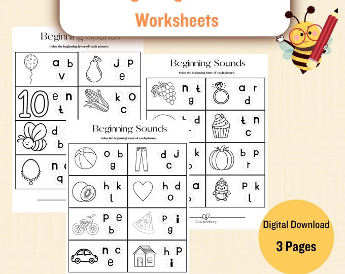 Beginning Sounds Printable Game, Preschool Phonics Activity (digital ...