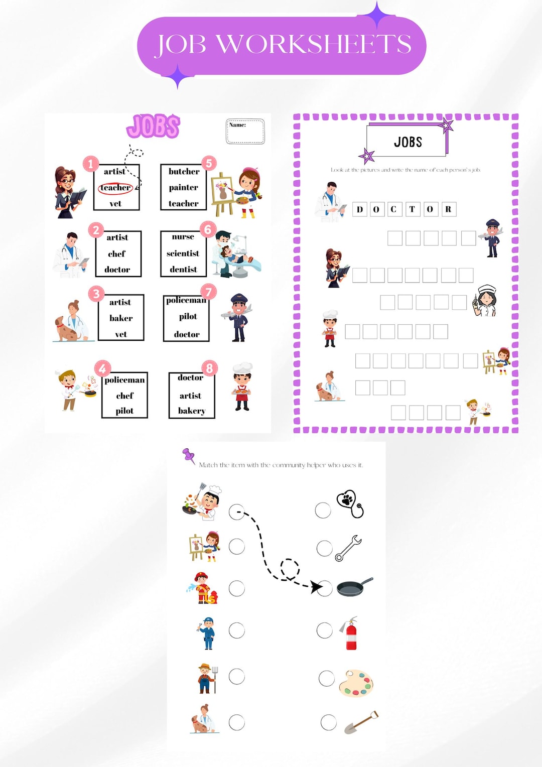 Job Worksheets for Kids, Learning Jobs, Community Helpers Worksheets ...