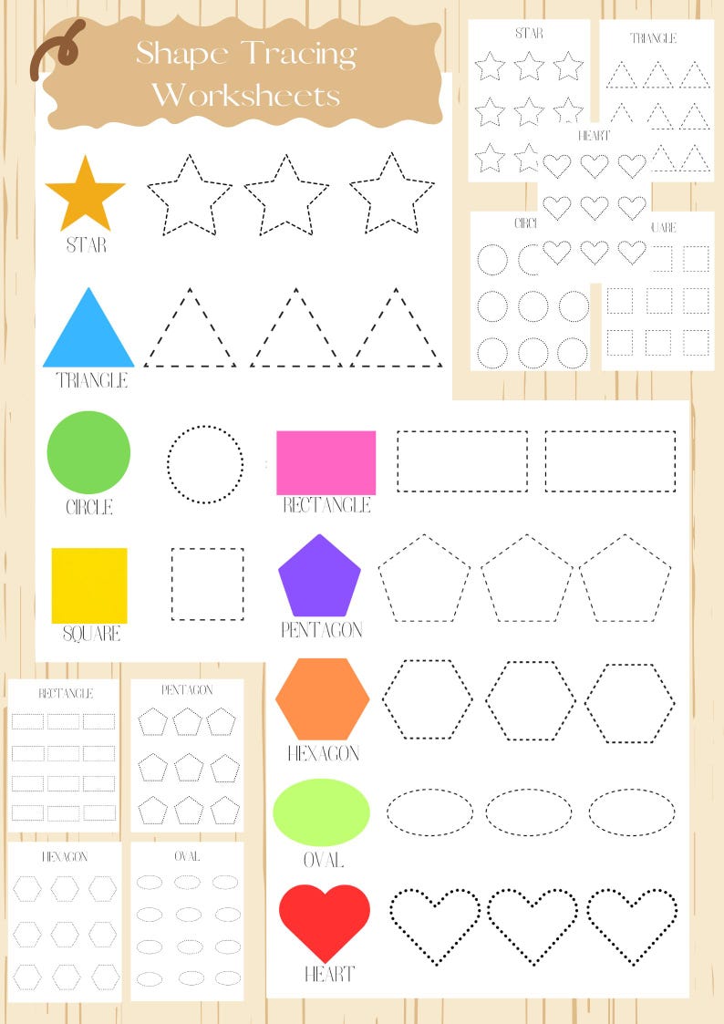 Shape Tracing Worksheets, Trace the Shapes and Color, Pre Math Skills ...