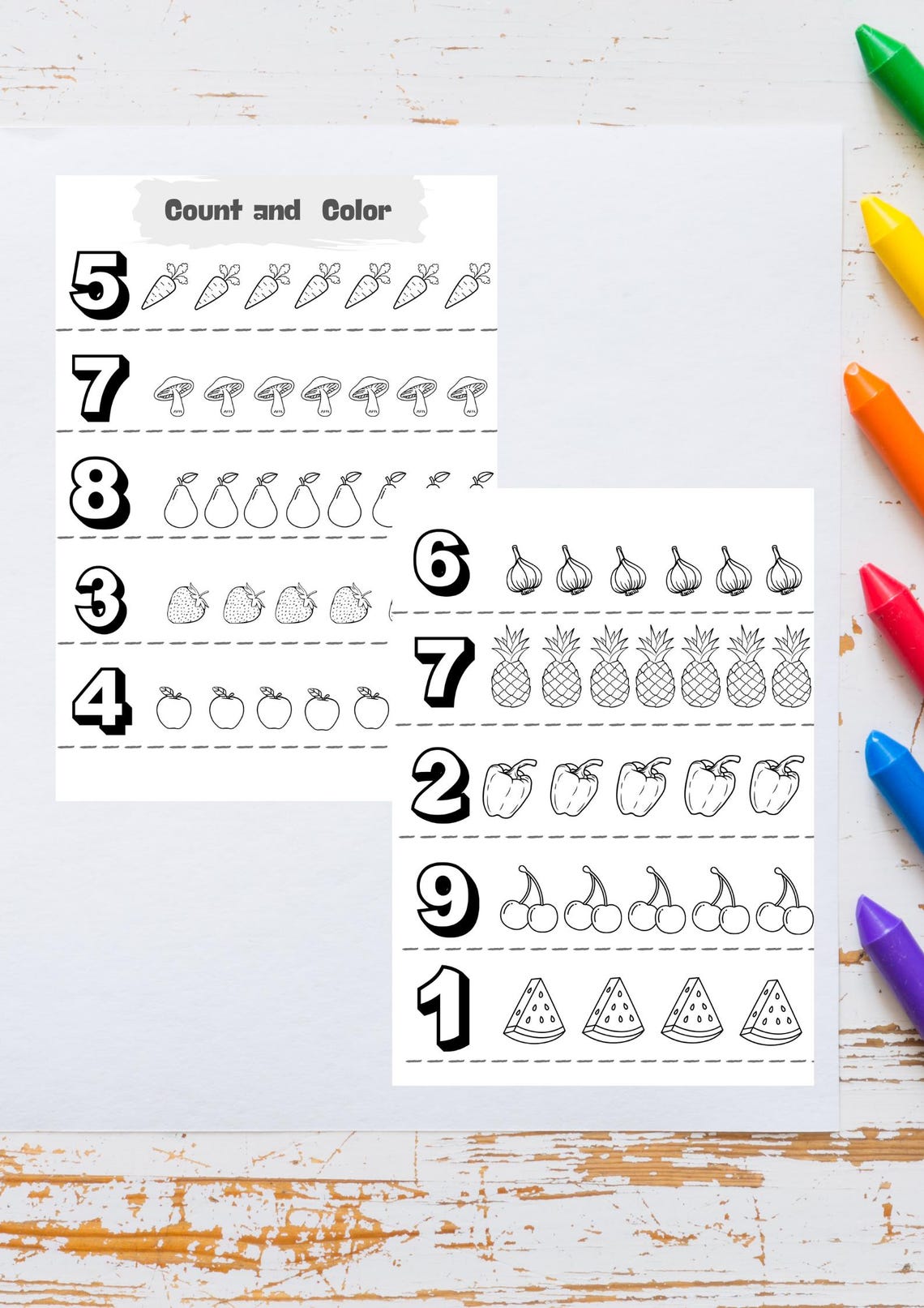Count and Color Worksheet: Fruit & Vegetable Math (digital Download) - Etsy