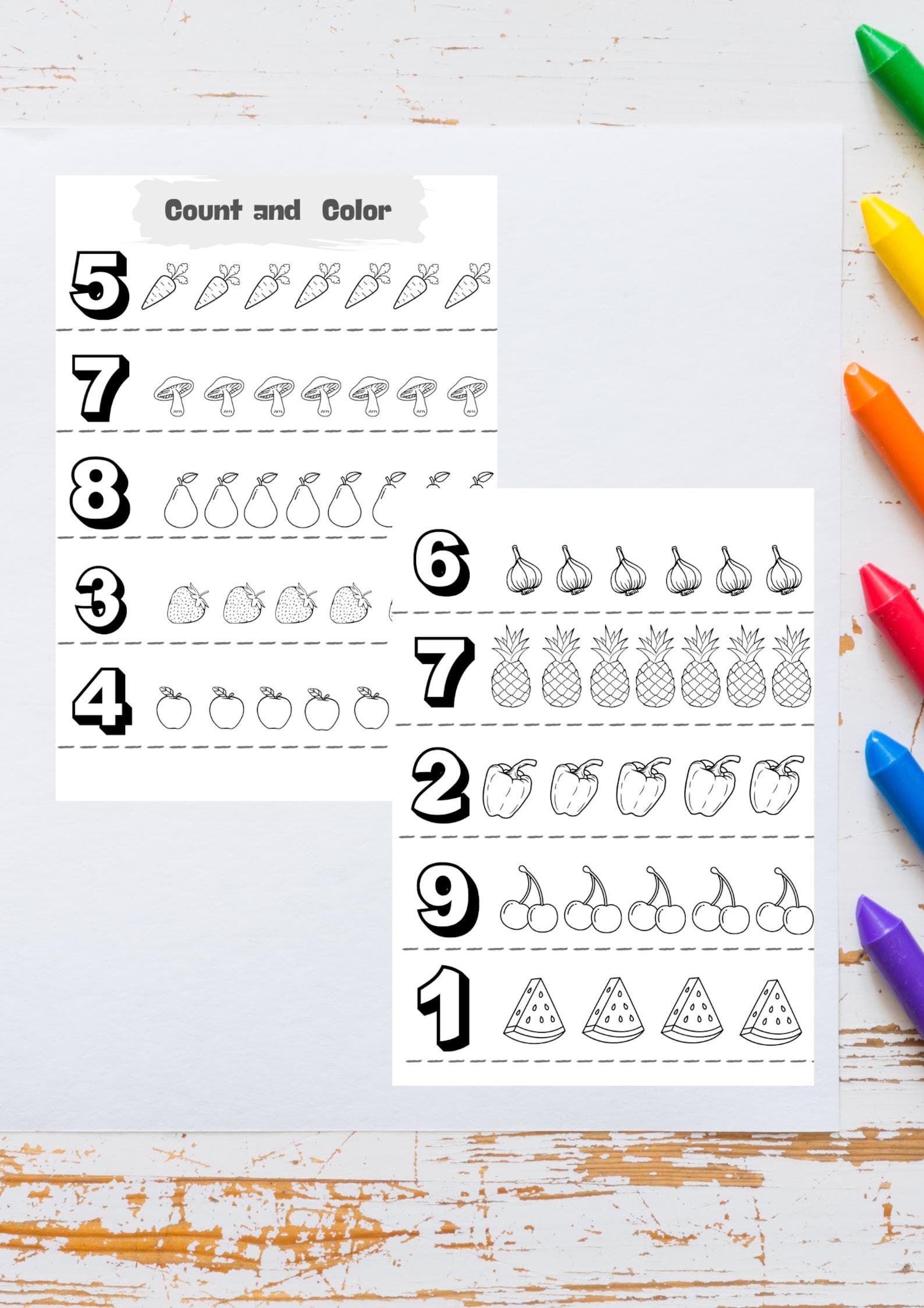 Count and Color Worksheet: Fruit & Vegetable Math (digital Download) - Etsy