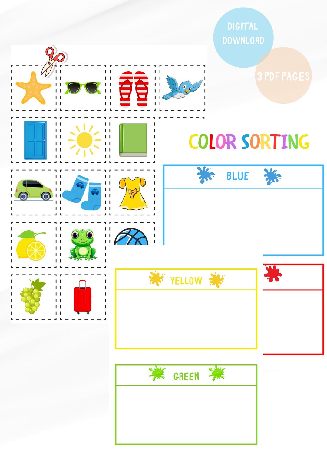 Color Sorting Worksheet, Sort by Color, Learning Colors,colors Matching ...