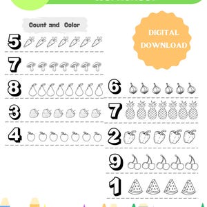 Count and Color Worksheet: Fruit & Vegetable Math (digital Download) - Etsy
