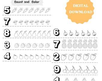 Count and Color Worksheet: Fruit & Vegetable Math (digital Download) - Etsy