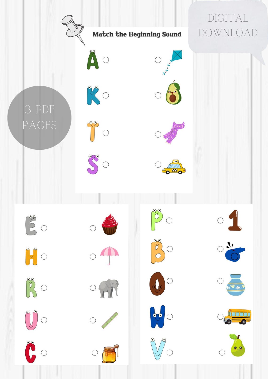 Beginning Sound Match, Beginning Sound Picture Match, Educational ...