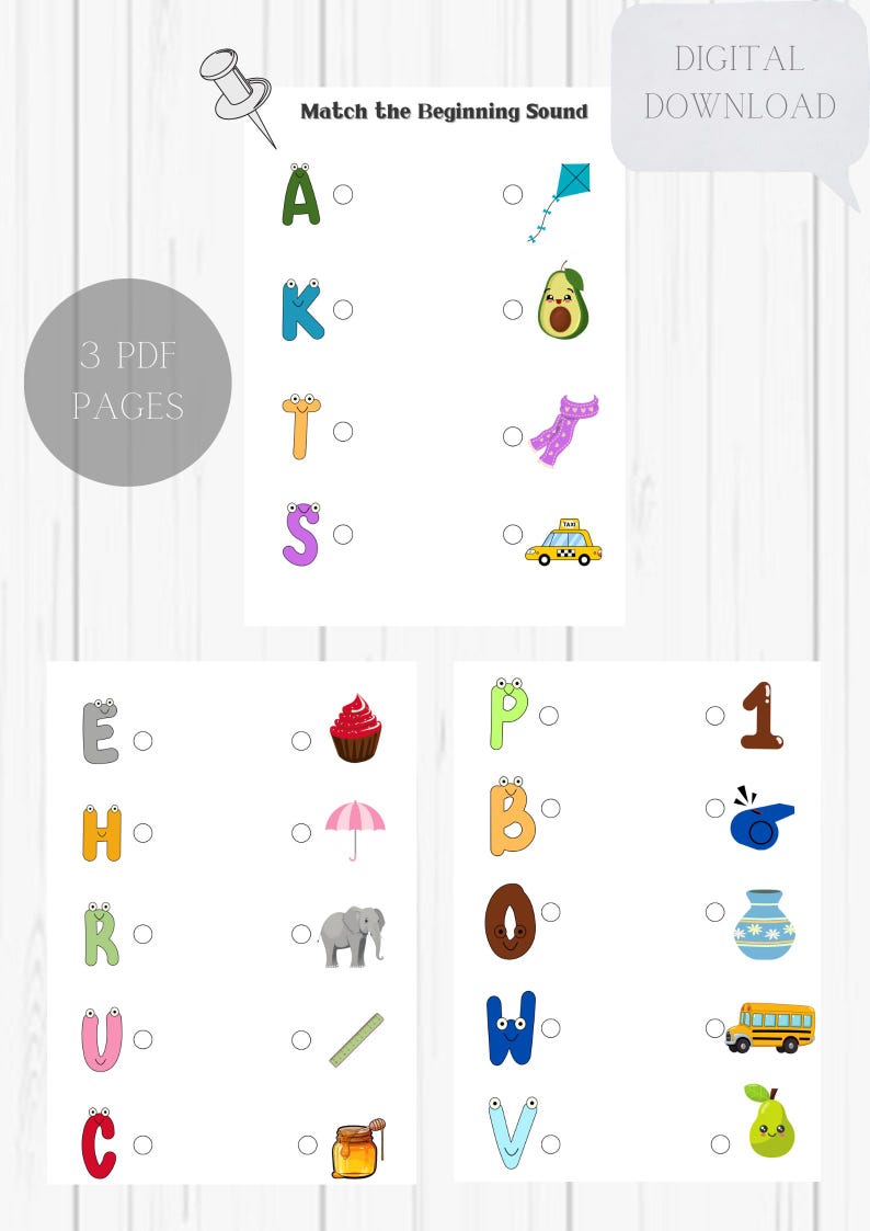 Beginning Sound Match, Beginning Sound Picture Match, Educational ...