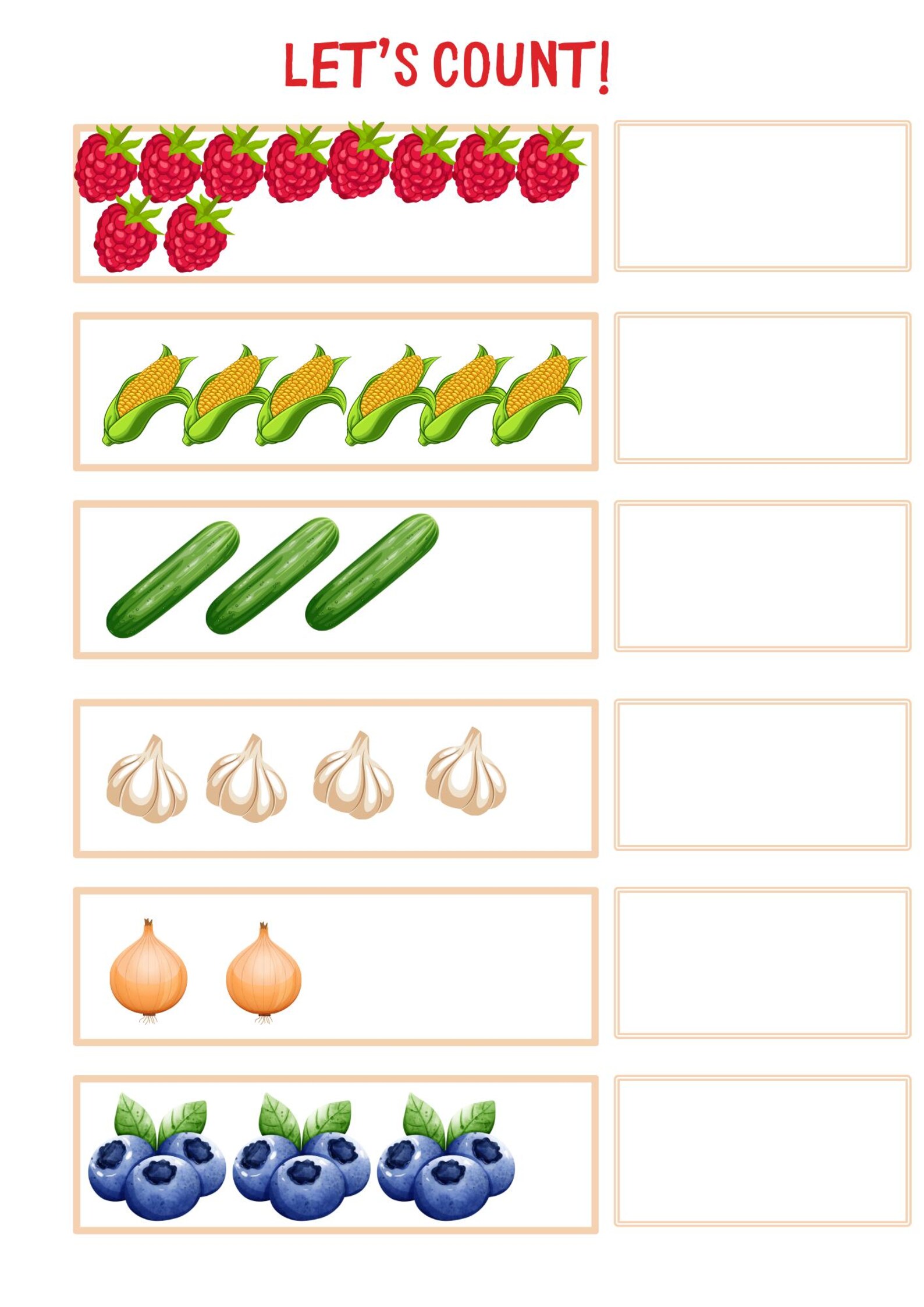 Fruit & Vegetable Counting Worksheet: Numbers 1-10 (digital Download ...