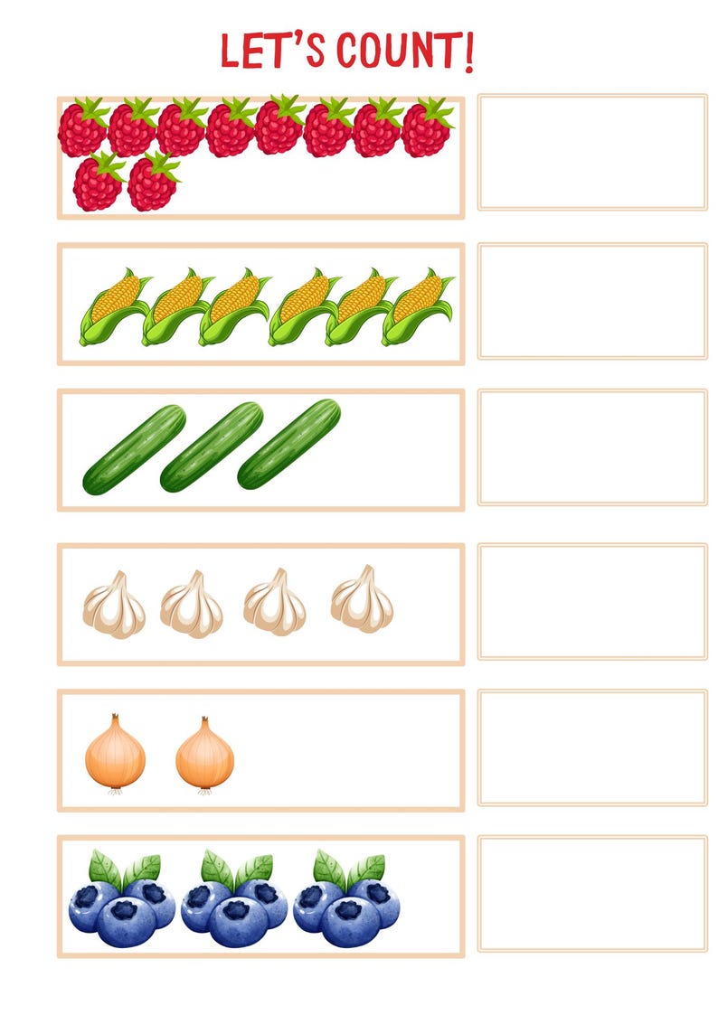 Fruit & Vegetable Counting Worksheet: Numbers 1-10 (digital Download ...