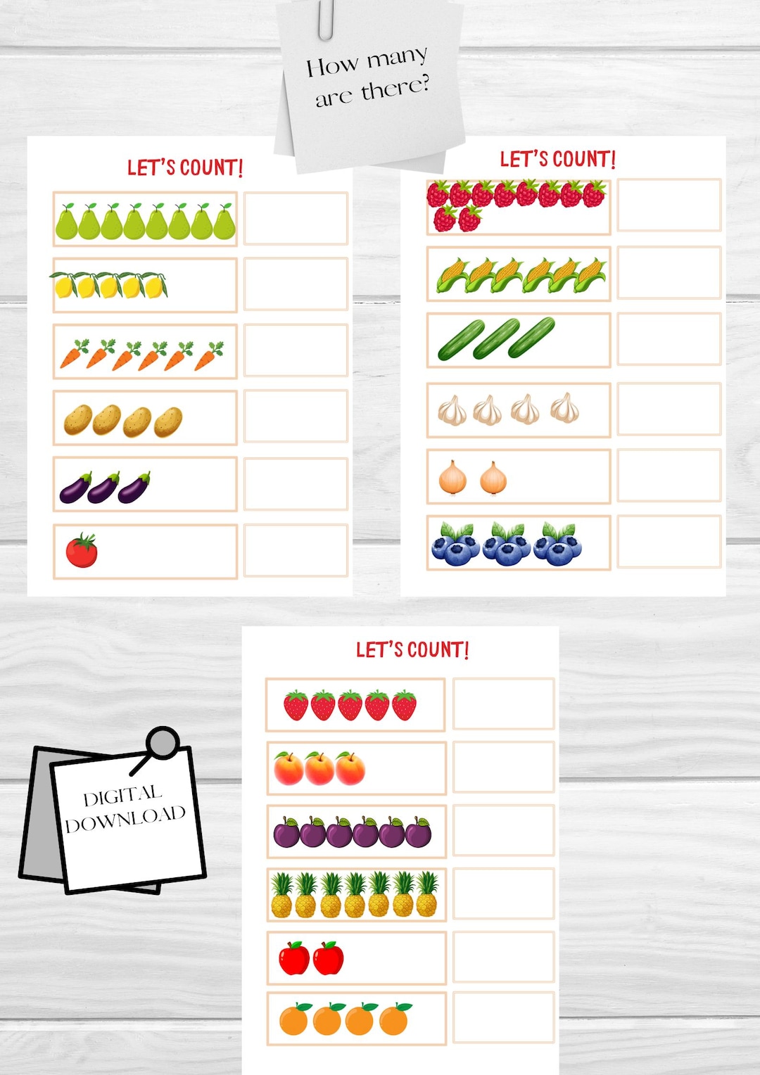 Let's Count!, Counting Worksheet,numbers 1-10, Fruit and Vegetables ...
