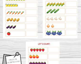 Fruit & Vegetable Counting Worksheet: Numbers 1-10 (digital Download ...