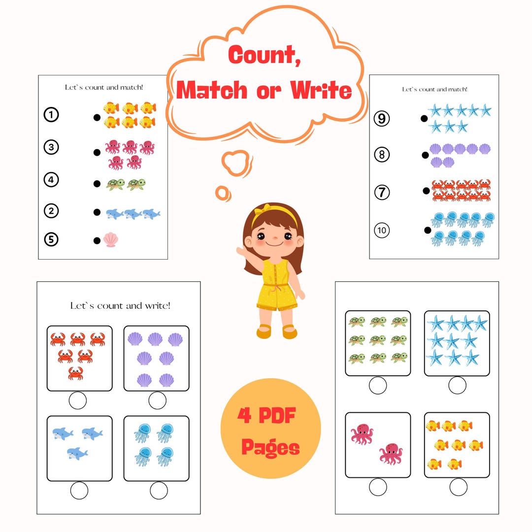 Let's Count, Match or Write!, Count and Match Worksheets, Printable ...