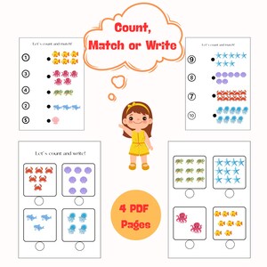 Let's Count, Match or Write!, Count and Match Worksheets, Printable ...