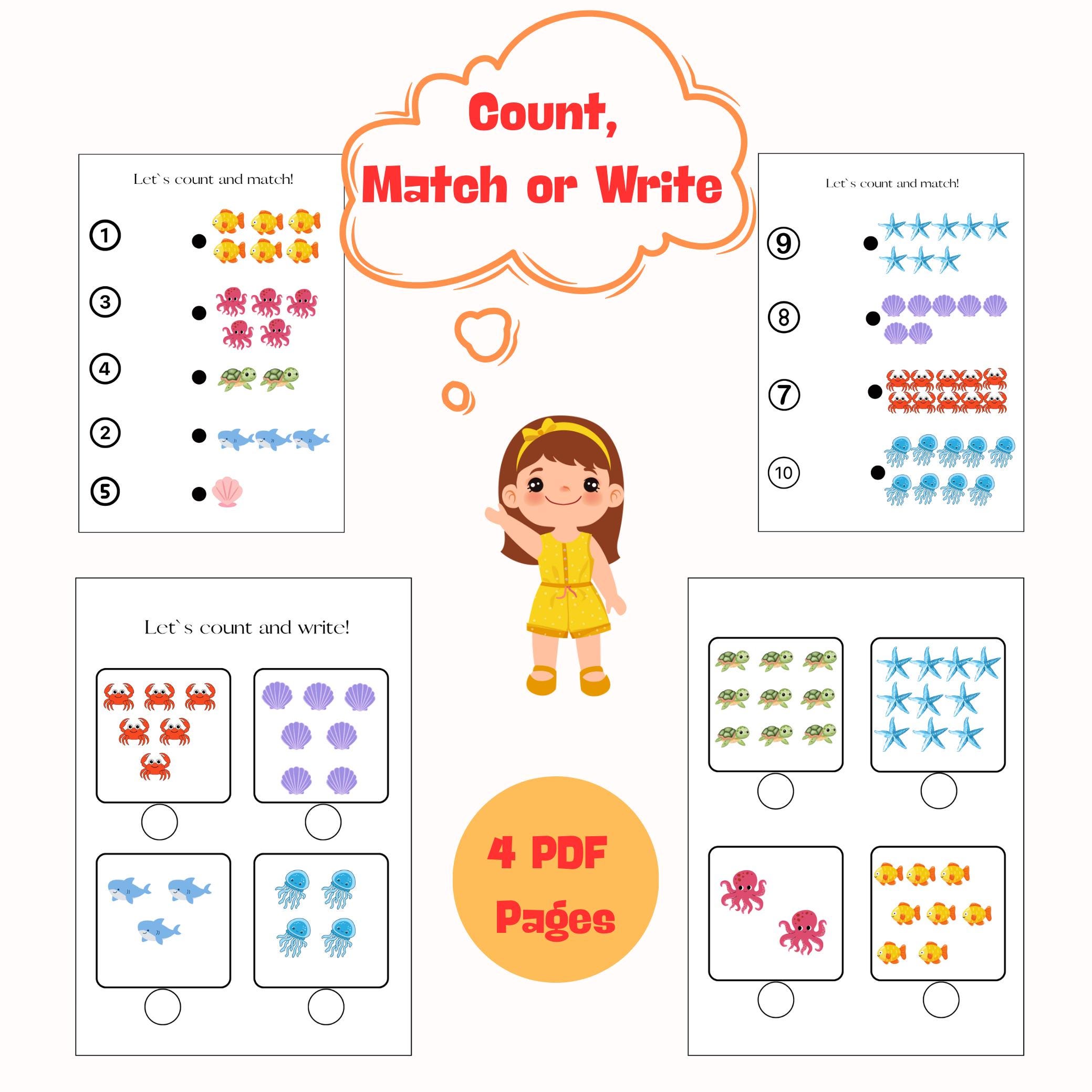Let's Count, Match or Write!, Count and Match Worksheets, Printable ...