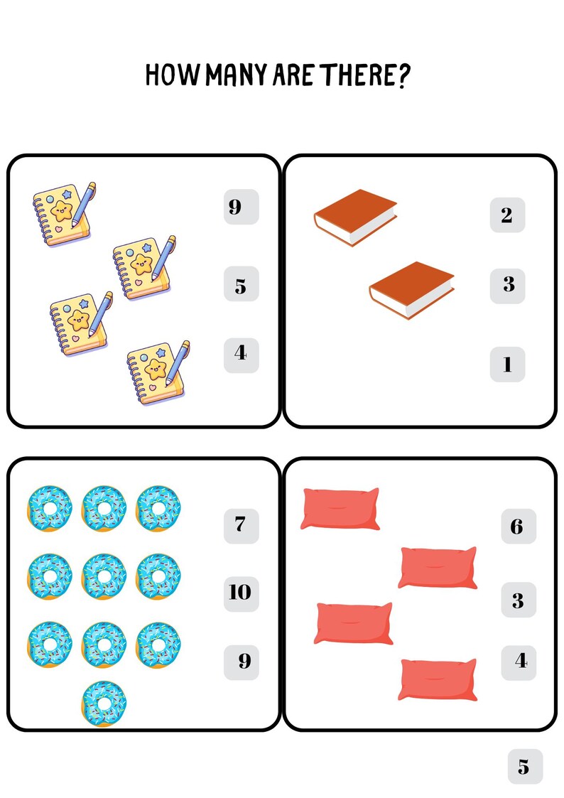 Números y conteo, ¿cuántos hay?, preescolar, 5 hojas de trabajo ...