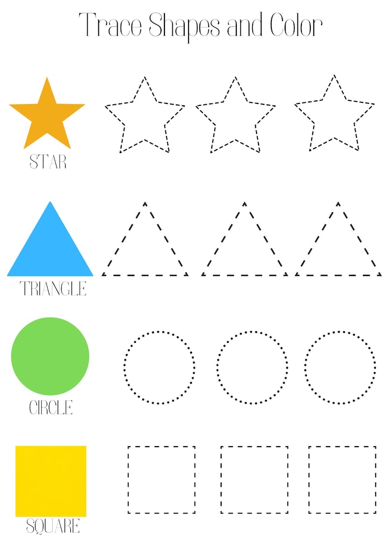 Shape Tracing Worksheets, Trace the Shapes and Color, Pre Math Skills ...