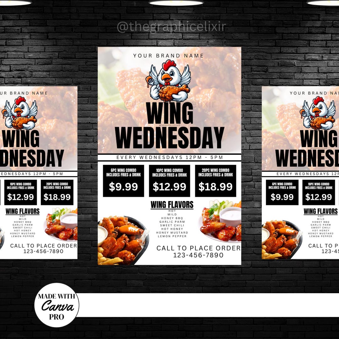 Wing Wednesday Flyer, Restaurant Bar Marketing Template (canva) - Etsy