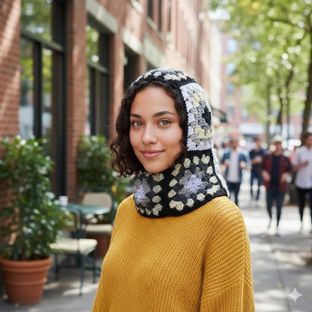 Granny Square Balaclava Crochet Pattern PDF | All-in-one Crochet Hooded ...