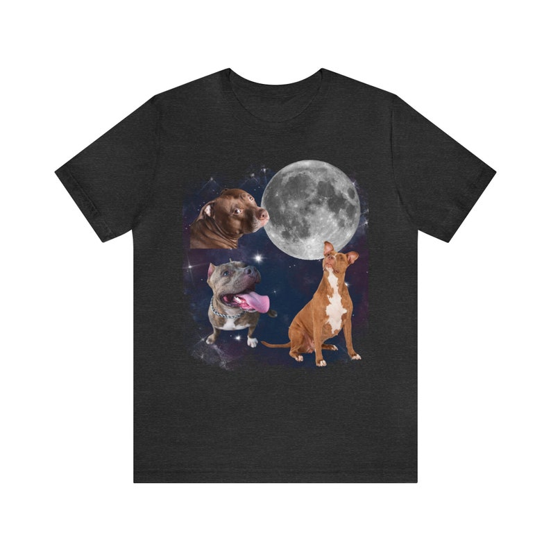 Three Pibbles Howling at the Full Moon Funny T-shirt Weirdcore Tee Dog ...