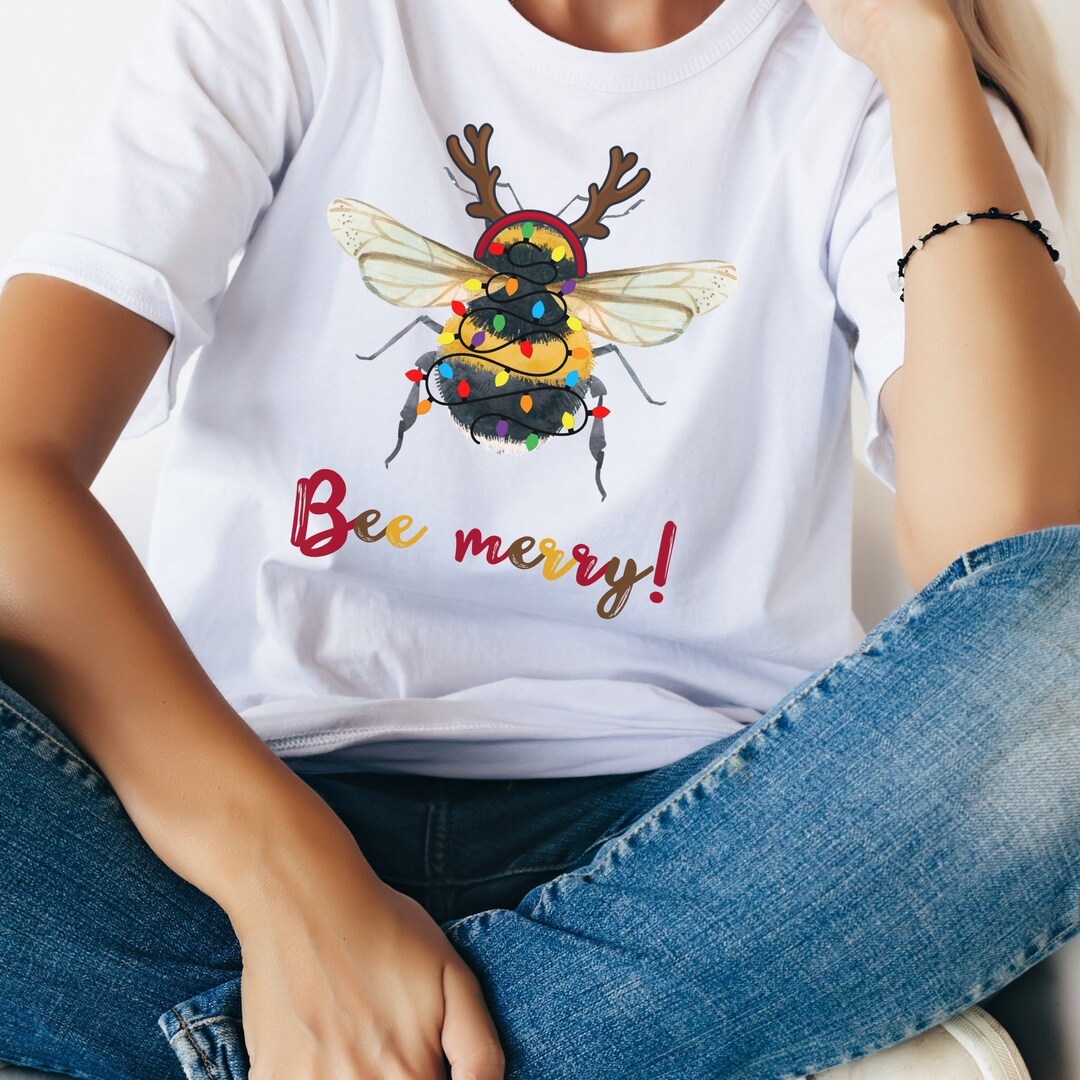 Bee Merry! Christmas Honey Bee Aesthetic Shirt, Holiday Nature Lover ...