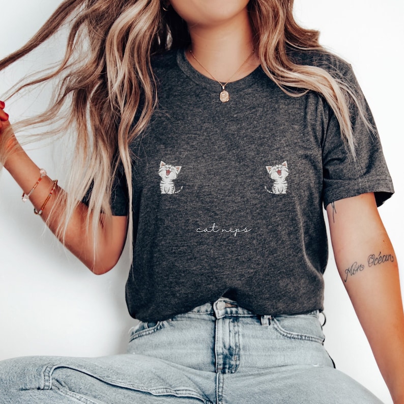 Cat Nips, Trendy Nipple Accents Like Kim Show off Your Nips Like the Cool Cats, Breasts T-shirt ...