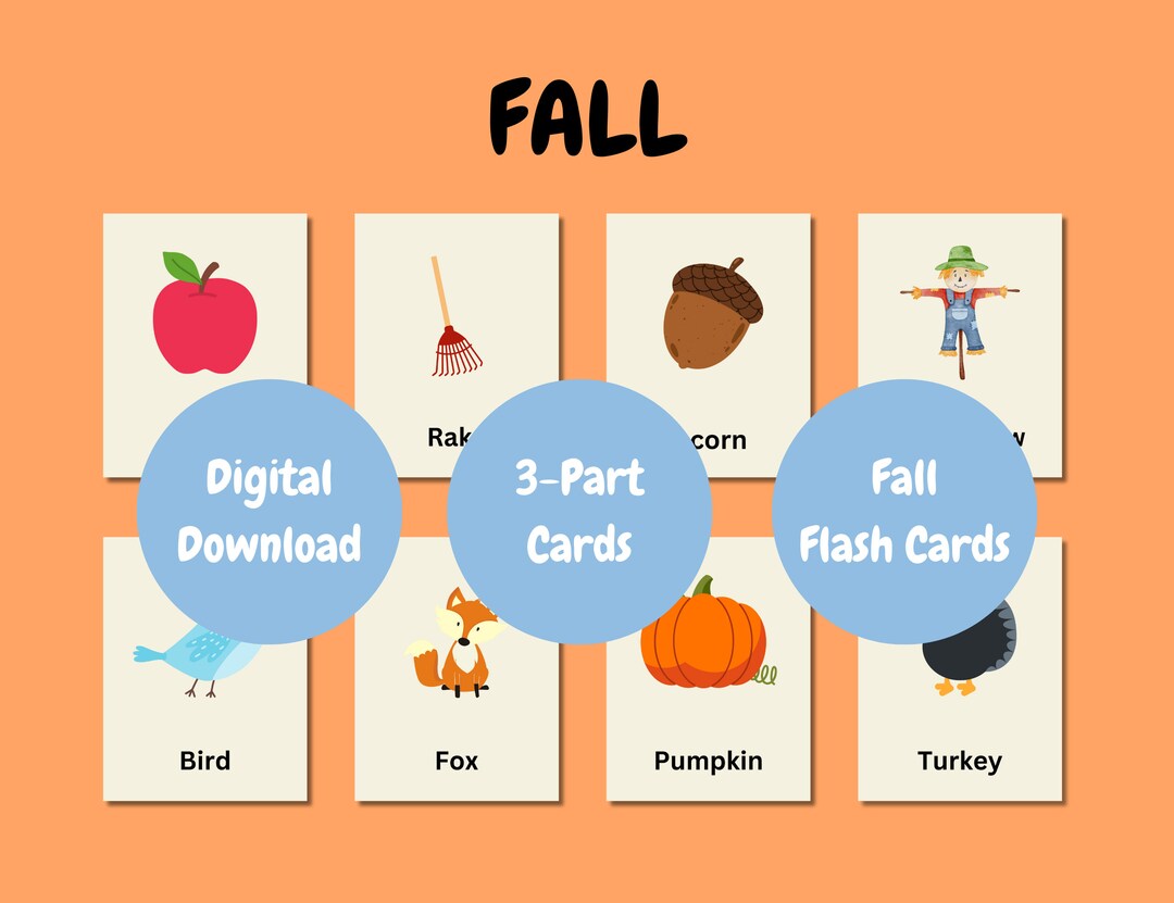 20 Fall Themed Flash Cards Kids Flash Cards Preschool - Etsy Australia