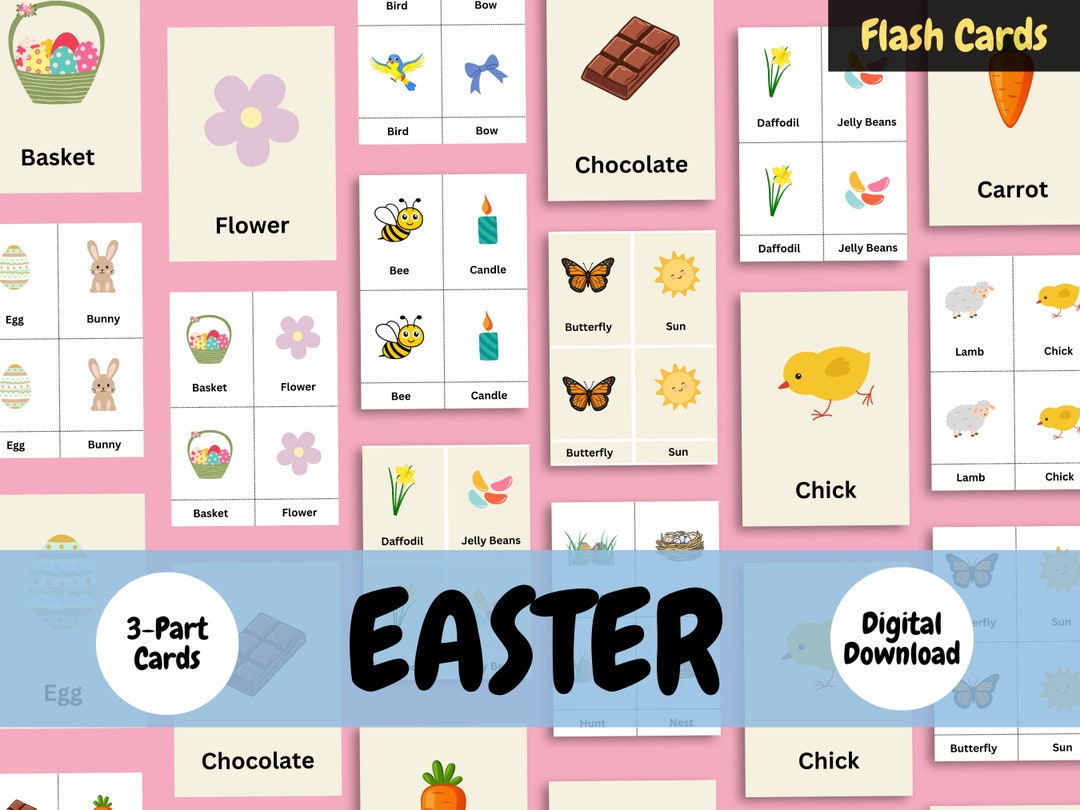 Easter Flash Cards 3 Part Cards Flash Cards for Kid - Etsy