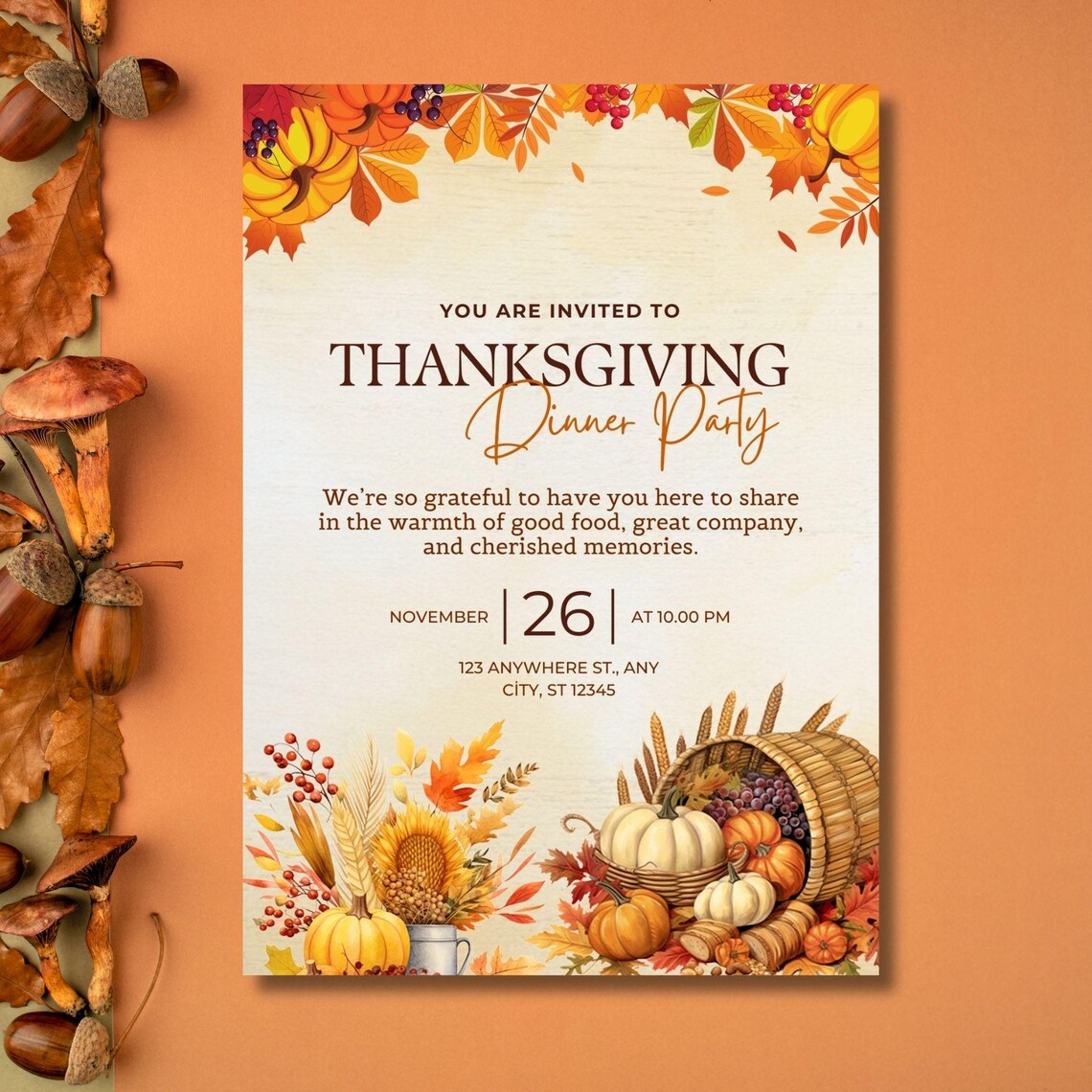 Thanksgiving Invitation Template, Thankful Invitation, Editable ...
