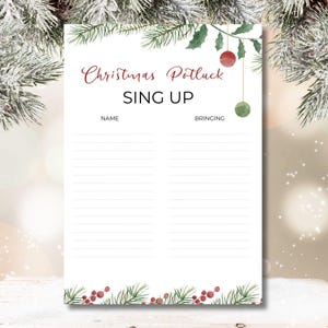 Printable Potluck List, Christmas Potluck Sign up Sheet, Potluck Party ...