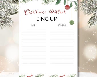 Christmas Potluck Sign up Sheet, Printable Potluck List, Potluck ...