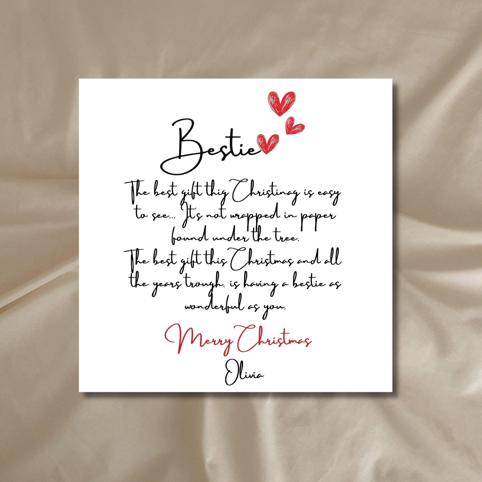 Bestie Christmas Card, Christmas Poem for Best Friend, Card for Best ...