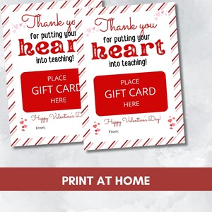 Teacher Valentine Gift Card Holder: Printable Thank You Gift (PDF & JPG ...