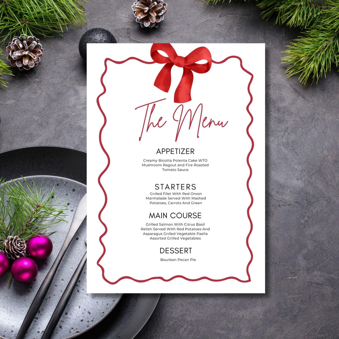 Christmas Menu Card, Holiday Menu Template Printable, Christmas Menu ...