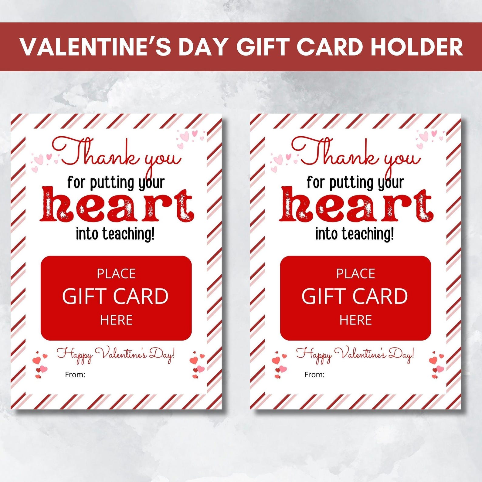 Teacher Valentine Gift Card Holder: Printable Thank You Gift (PDF & JPG ...