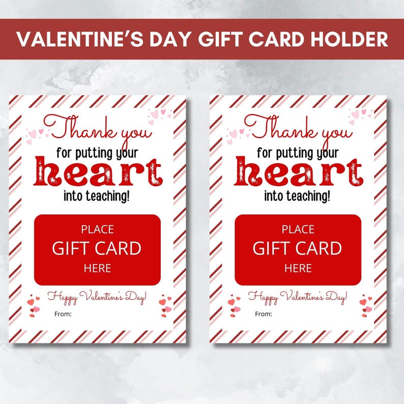 Teacher Valentine Gift Card Holder: Printable Thank You Gift (PDF & JPG ...