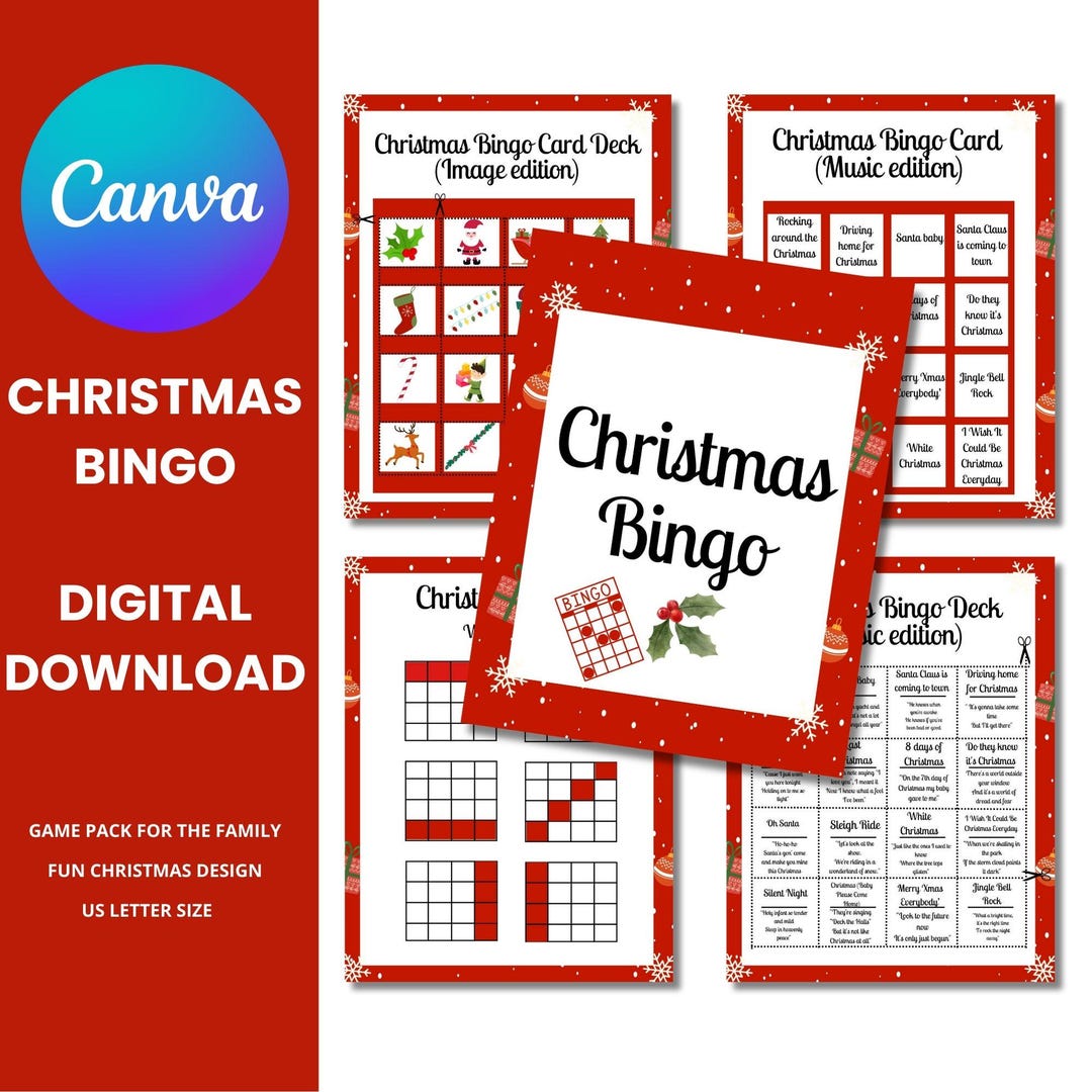 Printable Christmas Bingo Game, Printable Christmas Game Bundle ...
