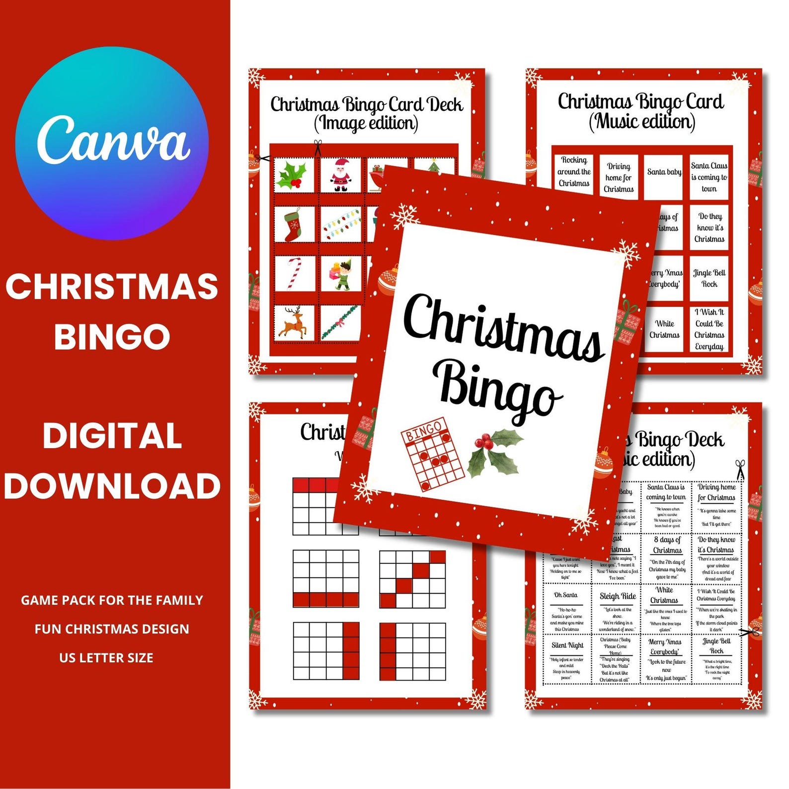 Printable Christmas Bingo Game, Printable Christmas Game Bundle ...