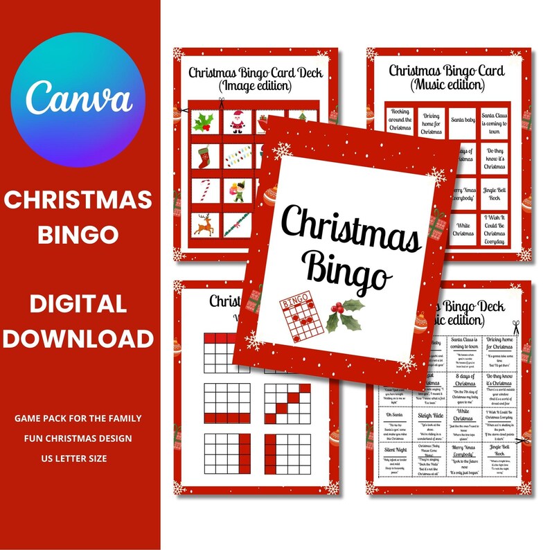 Printable Christmas Bingo Game, Printable Christmas Game Bundle ...