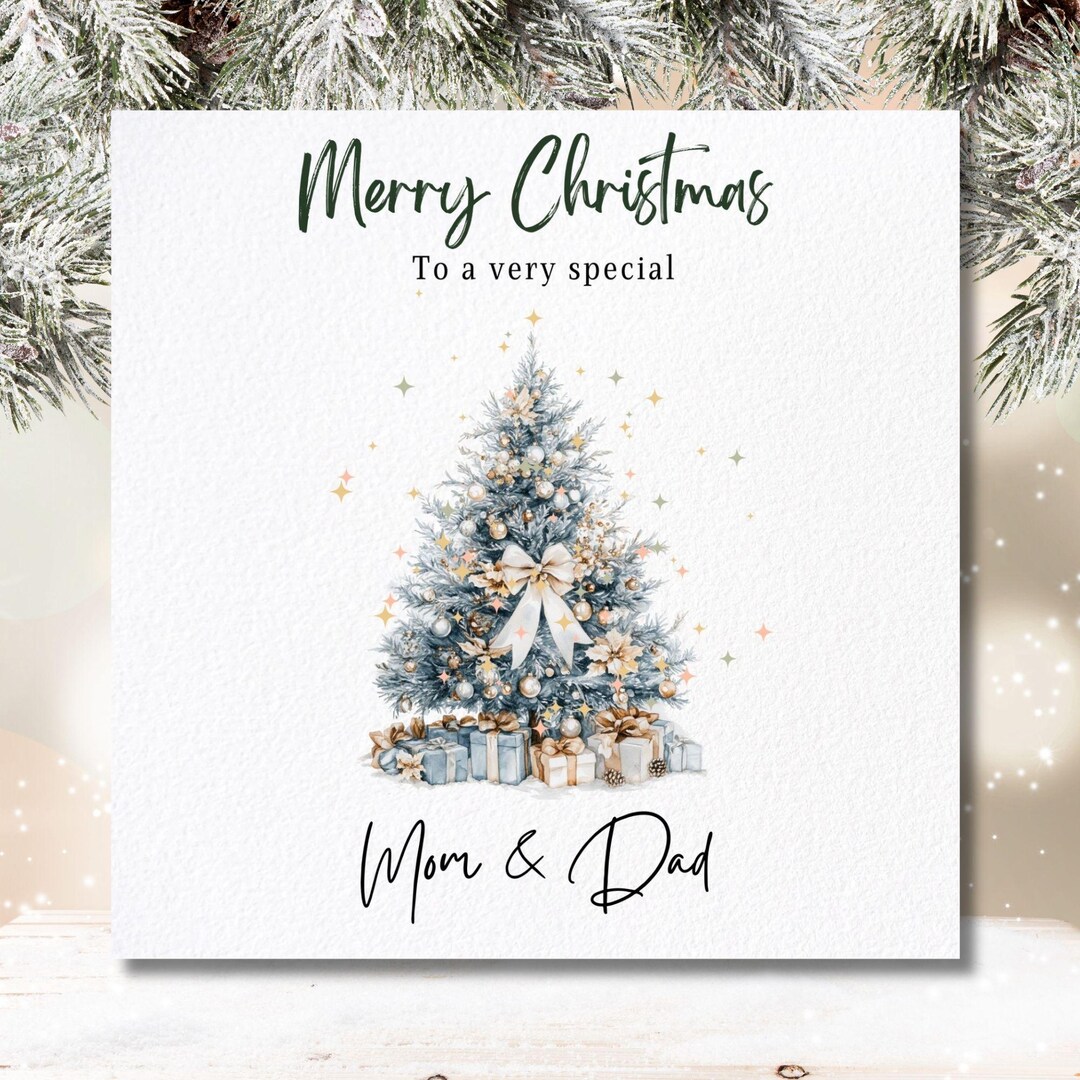 Personalised Christmas Card, Mum and Dad Christmas Card, Christmas Tree ...