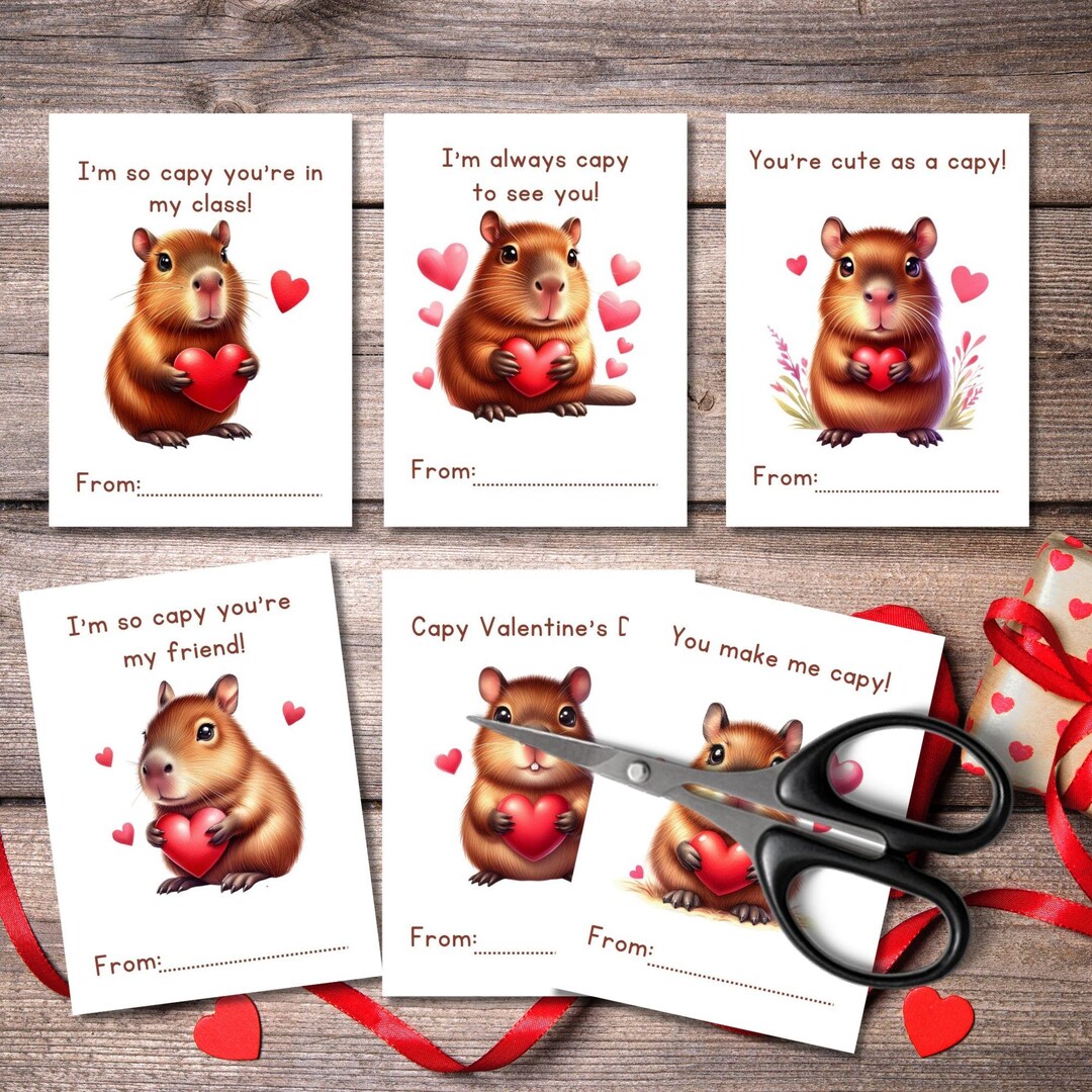 Funny Capybara Valentine's Day Cards for Kids (printable PDF) - Etsy