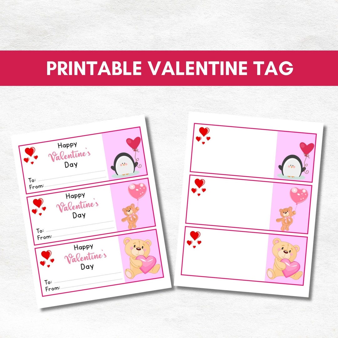 Printable Cute Valentine's Day Gift Tags, Valentine's Day Kids Cards ...
