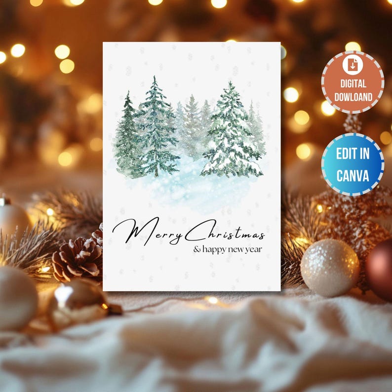 Christmas Tree Card Digital Download Printable Merry Christmas Card ...